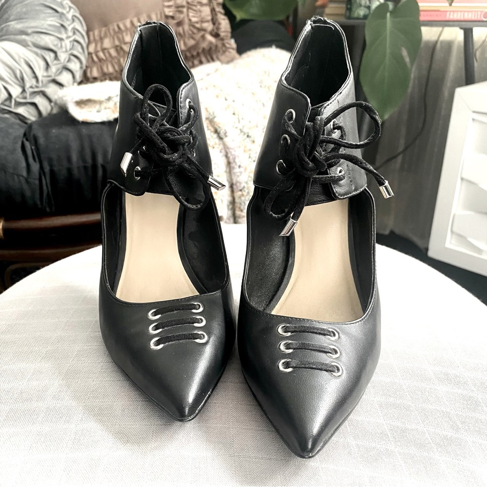 Nine West Black Lace Up Cut Out Heels - Gem